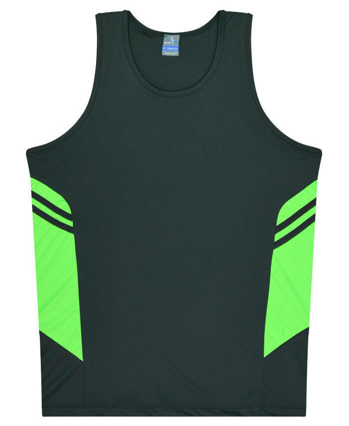 Mens Tasman Singlet - Slate / Neon Green - S - Aussie Pacific